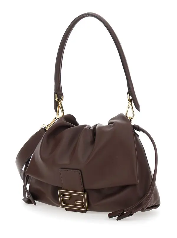 Fendi Mamma Baguette Medium' Shoulder Bag With Ff Closure On The Front In Leather - Brown