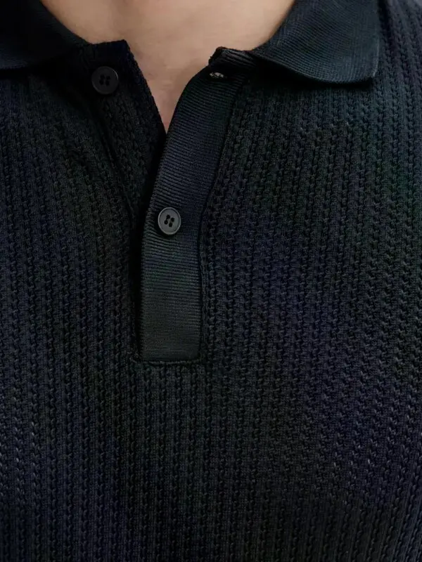 SAMSOE SAMSOE Button Textured Polo Shirt - Blue