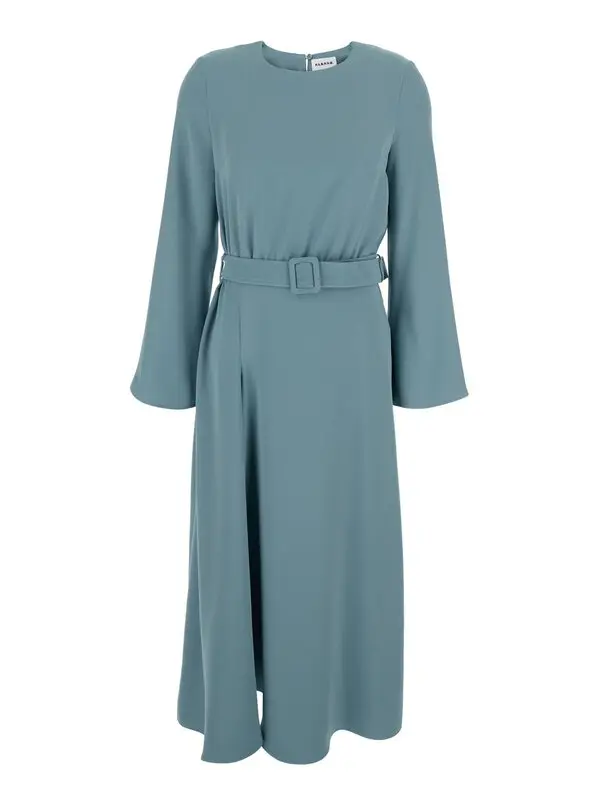 P.a.r.o.s.h Blue Long Dresses With Round Neckline And Waistband In Cady Fabric - Multicolor