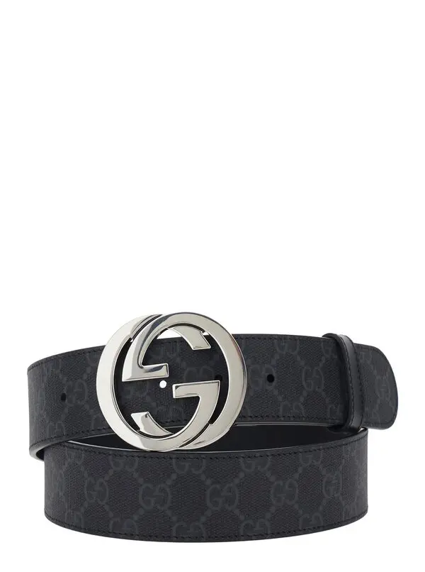 Gucci Belt With Metal Logo Plate And Gg All-over Motif In Black Fabric For - Multicolor