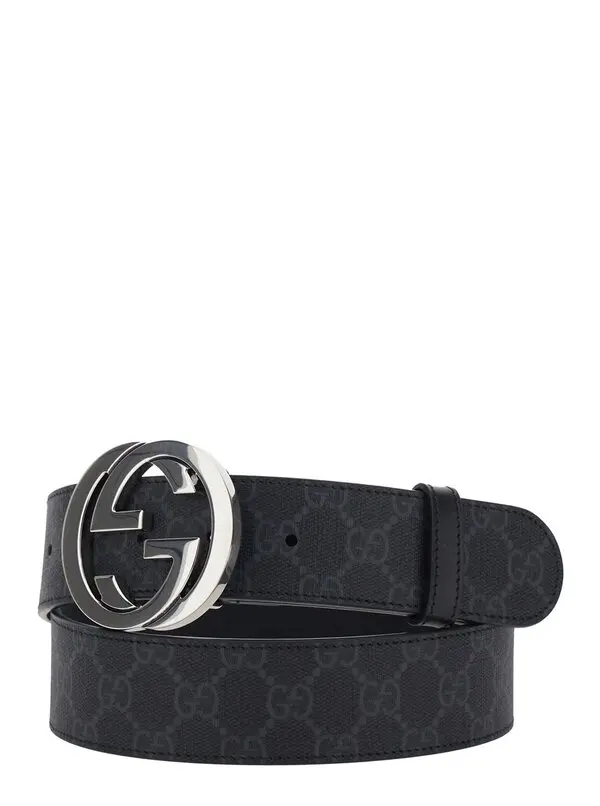 Gucci Belt With Metal Logo Plate And Gg All-over Motif - Multicolor