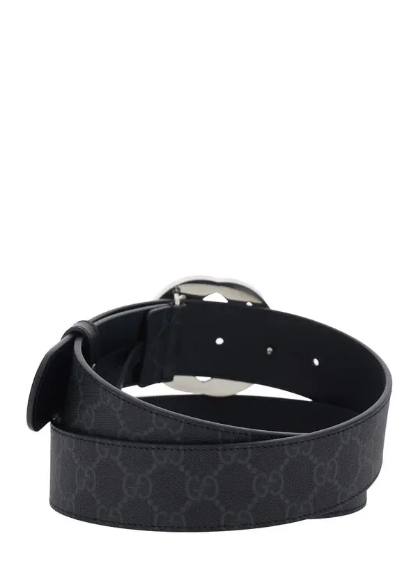 Gucci Belt With Metal Logo Plate And Gg All-over Motif - Multicolor