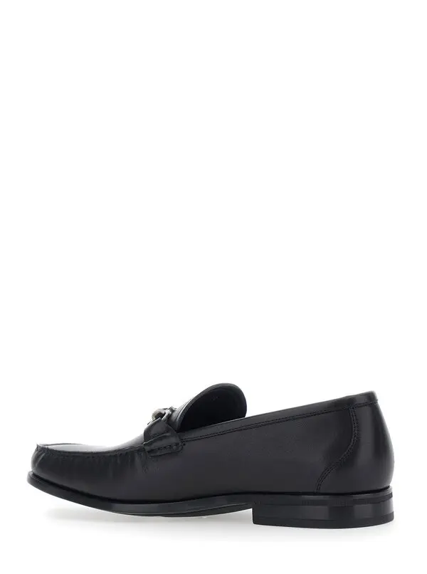 FERRAGAMO Loafers With Gancini Detail In Leather - Black