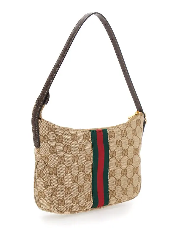 Gucci Gg Canvas Lunetta Tote Bag With Web Detail - Cream