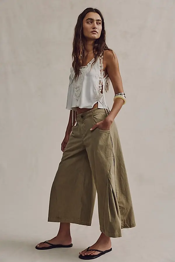 Free People Two Step Crop Chino Pants - Aloe