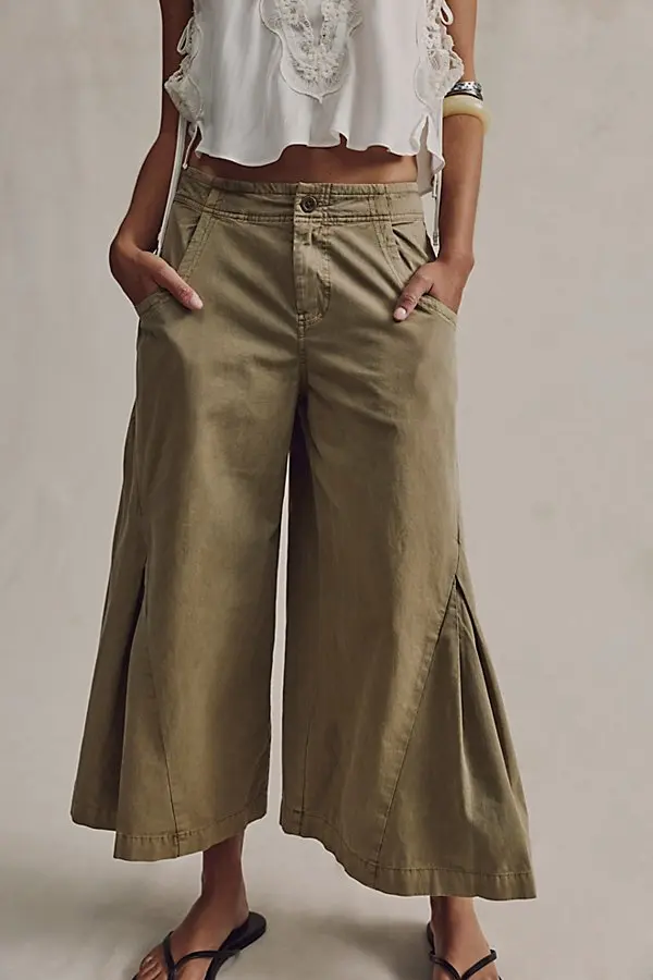 Free People Two Step Crop Chino Pants - Aloe