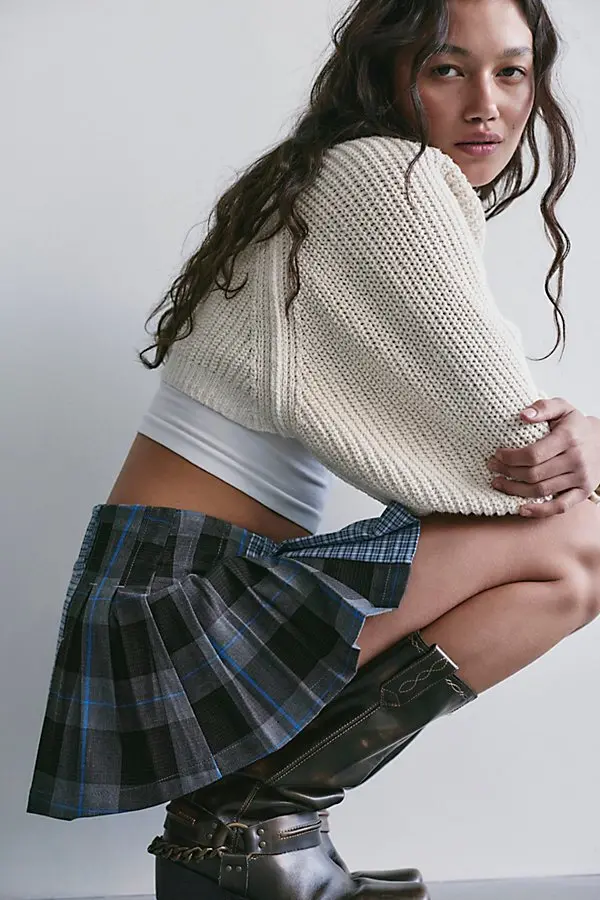 Free People Sherry Pleated Mini Skirt - Army Combo