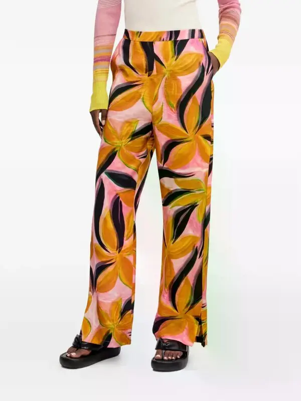 Desigual Floral Print Split Hem Trousers - Pink