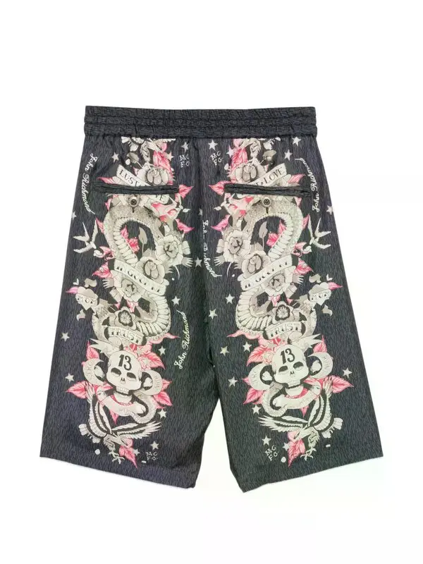 John Richmond Tattoo-print Silk Drawstring Shorts