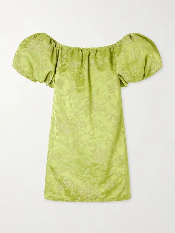 Saint Laurent Embroidered Satin Mini Dress - Green