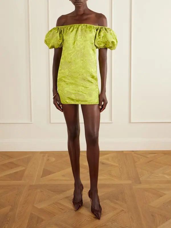 Saint Laurent Embroidered Puff Sleeve Mini Dress