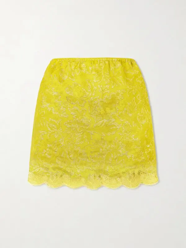 Saint Laurent Lace-trimmed Metallic Floral-jacquard Mini Skirt - Yellow