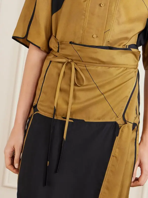 Calvin Klein Hallie Patchwork Silk Twill Wrap Midi Skirt