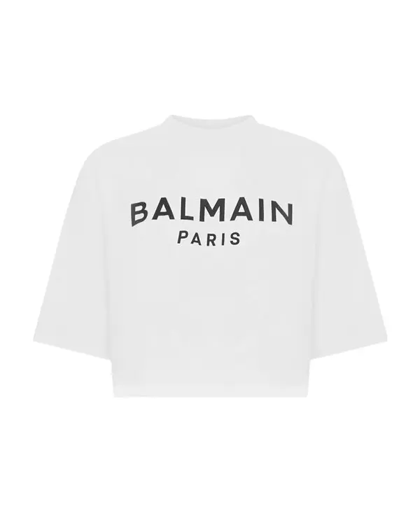 Balmain Logo Printed Cropped T-shirt - White