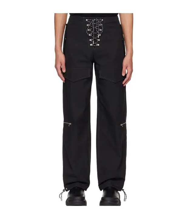 DION LEE Lace-up Twill Cargo Trousers - Black