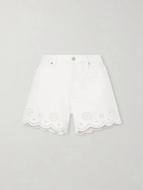 FRAME Broderie Anglaise Denim Shorts - White
