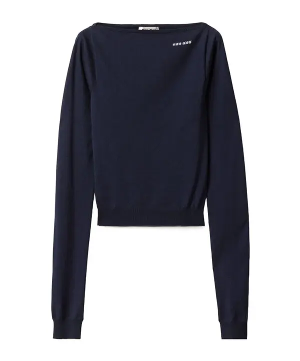 Miu Miu Logo Intarsia Knitted Jumper - Navy Blue