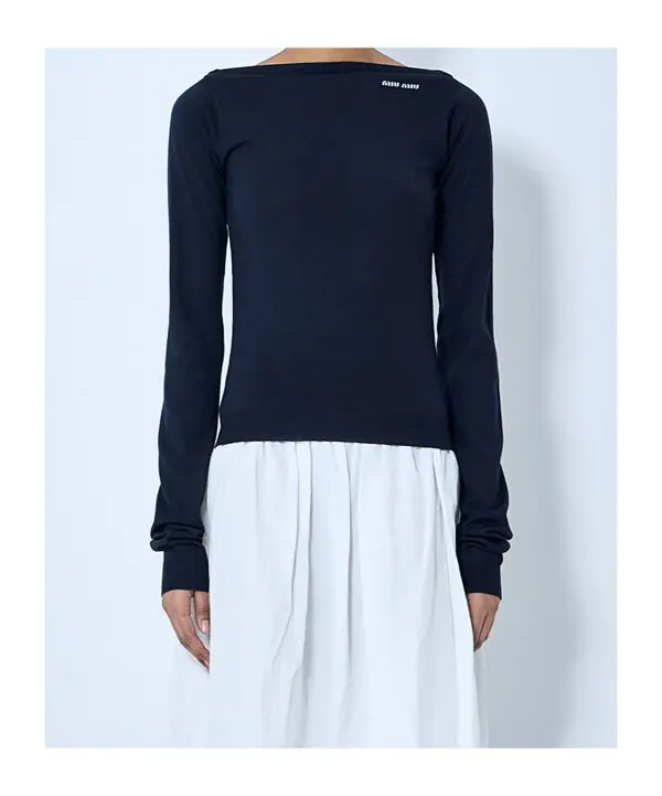 Miu Miu Logo Intarsia Knitted Jumper - Navy Blue