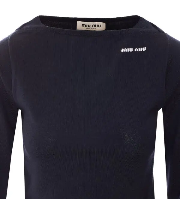 Miu Miu Logo Intarsia Knitted Jumper - Navy Blue