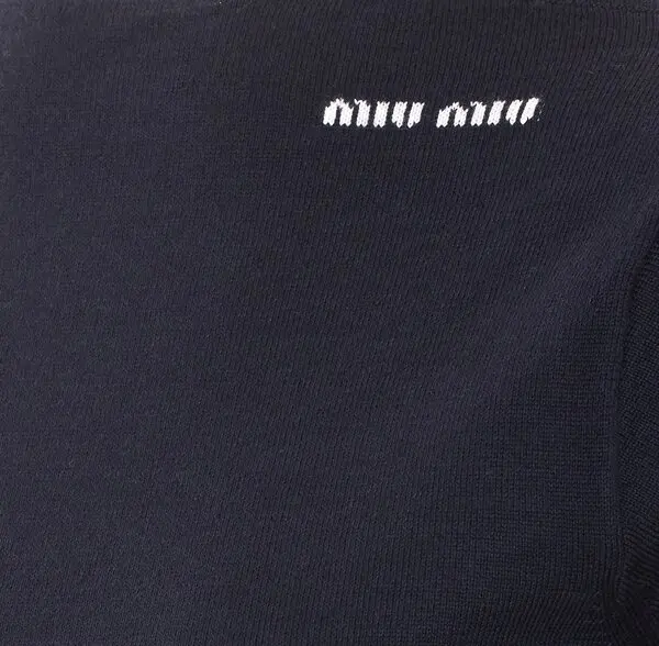 Miu Miu Logo Intarsia Knitted Jumper - Navy Blue