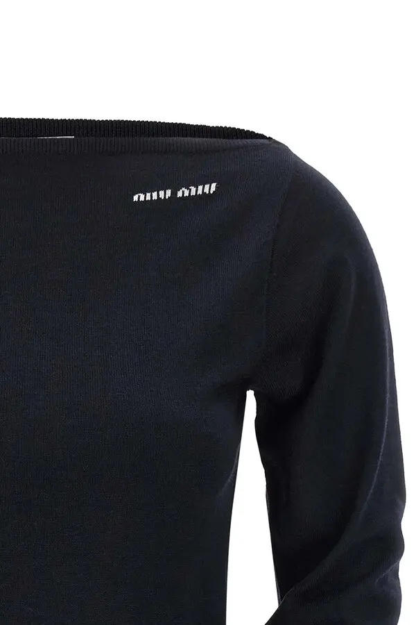 Miu Miu Logo Intarsia Knitted Jumper - Navy Blue