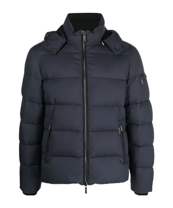 MOORER Padded Bomber Jacket With Hood - Dark Blue