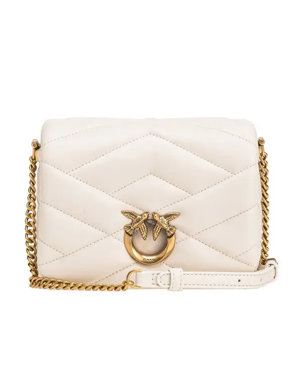 Pinko Love Birds Buckle Quilted Shoulder Bag - White