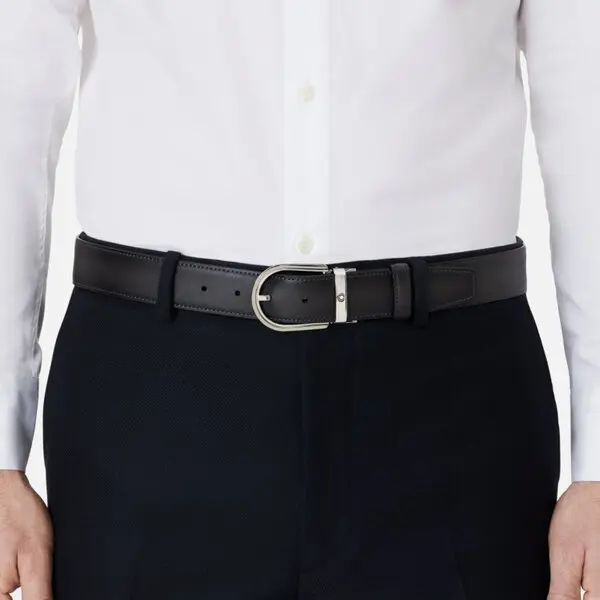 Montblanc Horseshoe Buckle Leather Belt - Grey