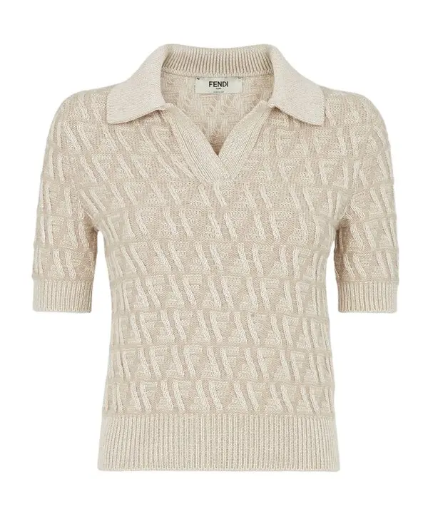 Fendi Logo Detailed Knitted Polo Top - Light Brown