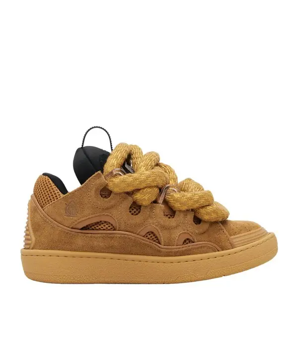 LANVIN Curb Leather Sneakers With Snakeskin Laces - Camel/black