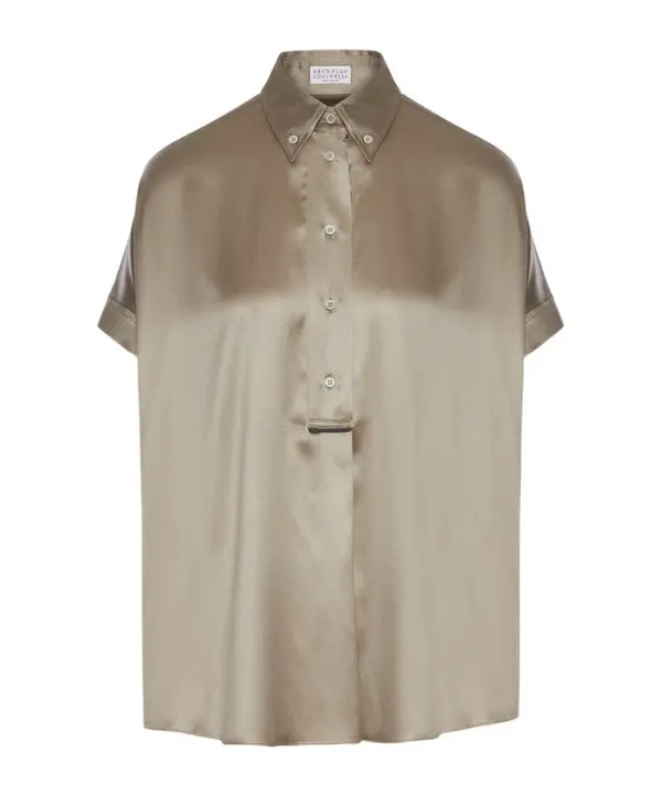 Brunello Cucinelli Short-sleeved Buttoned Blouse - Brown