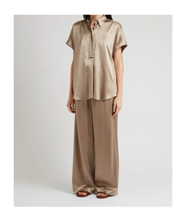 Brunello Cucinelli Short-sleeved Buttoned Blouse - Brown
