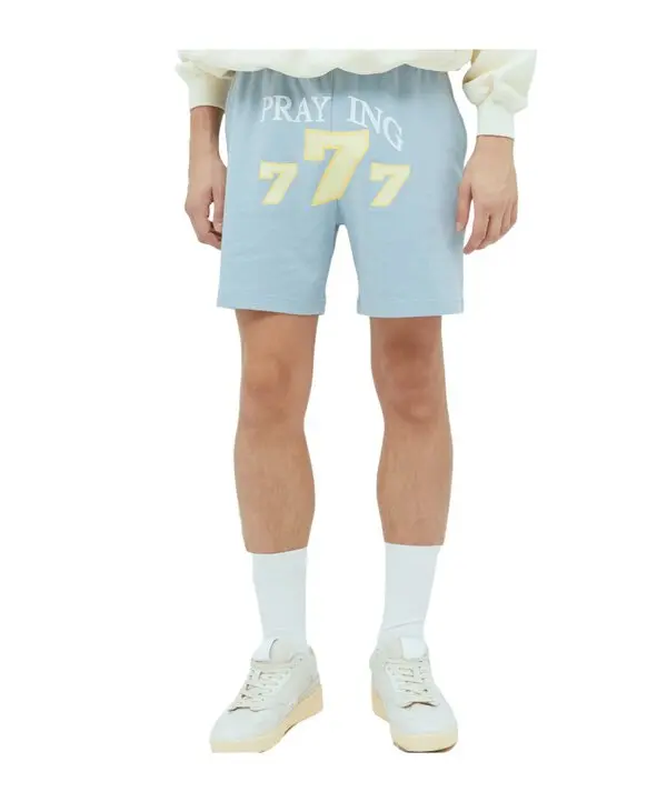 PRAYING 777 Graphic Track Shorts - Blue