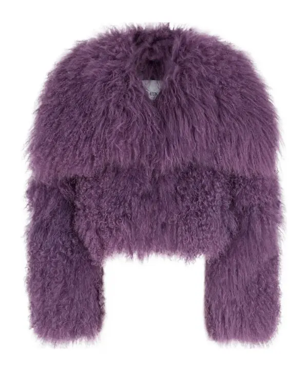 Attico Mongolian Fur Long Sleeve Jacket With Wide Collar