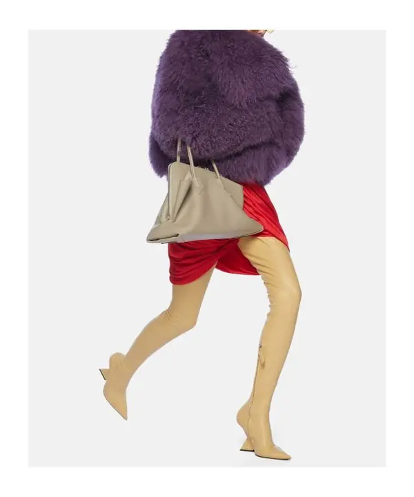 Attico Mongolian Fur Long Sleeve Jacket With Wide Collar