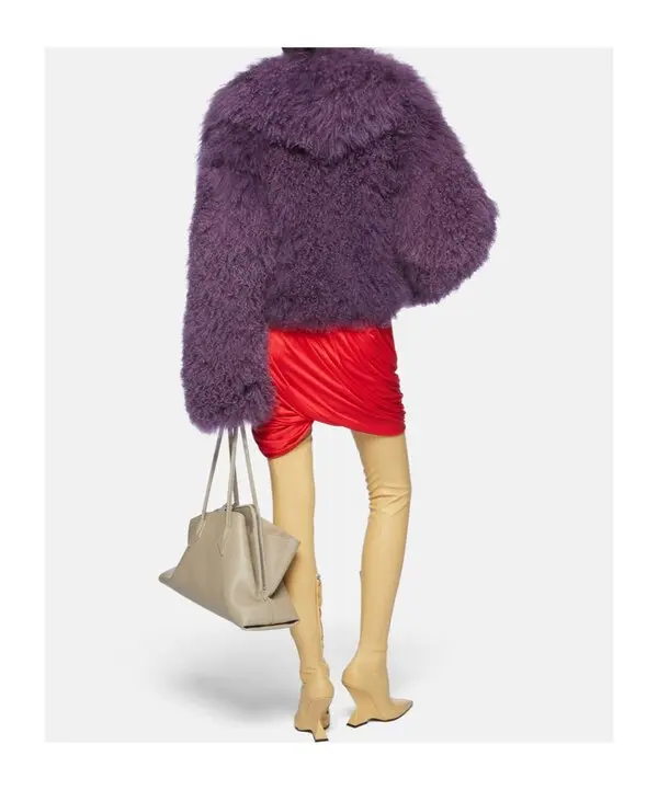 Attico Mongolian Fur Long Sleeve Jacket With Wide Collar - Violet