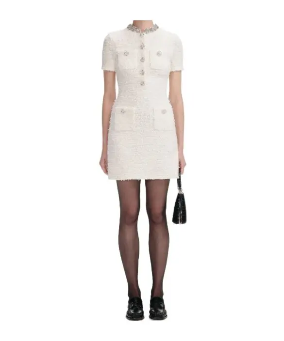 SELF-PORTRAIT Embellished Button-detailed Mini Dress - Cream