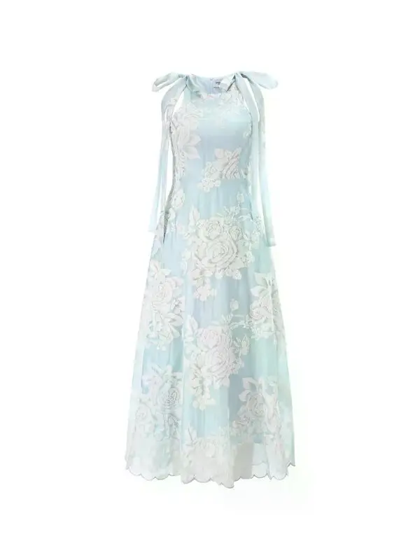 DREAM CATCHER Sofia Floral-embroidered Tie-shoulder Midi Dress