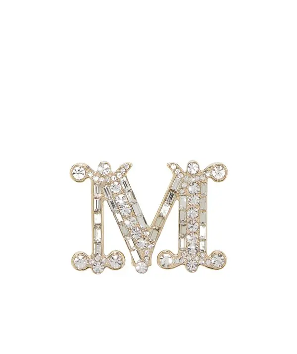 Max Mara Crystal-adorned Monogram Brooch - Yellow