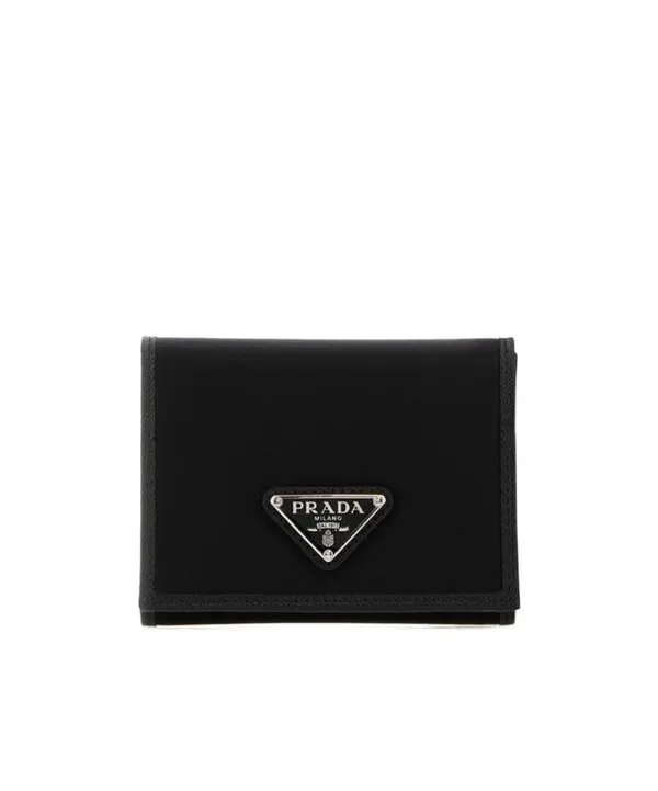 Prada Logo Plaque Wallet - Black