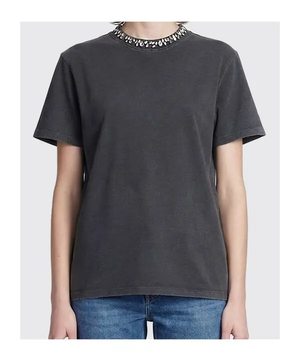 GOLDEN GOOSE Short Sleeve T-shirt With Embellished Neckline - Black