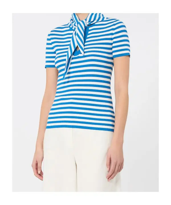 Max Mara Striped V-neck Knit Top With Tie Detail