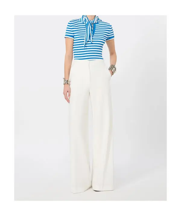 Max Mara Striped V-neck Knit Top With Tie Detail
