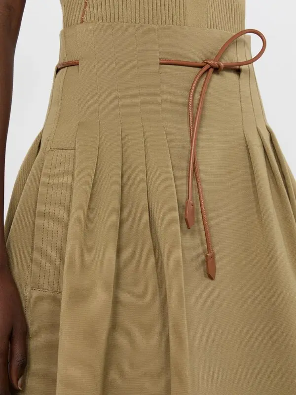 Max Mara Pleated Belted Skirt - Khaki