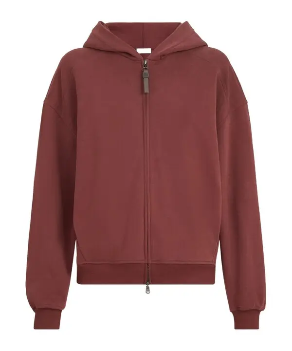 Brunello Cucinelli Cotton Smooth French Terry Topwear With Shiny Zipper Pull - Wine