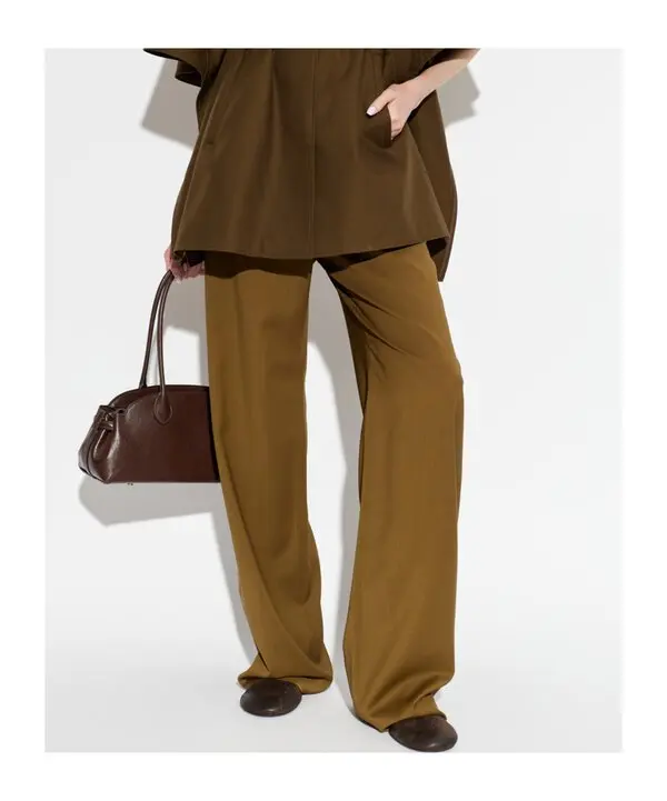 Max Mara Wide Leg Pleated Trousers With Elastic Waist - Brown