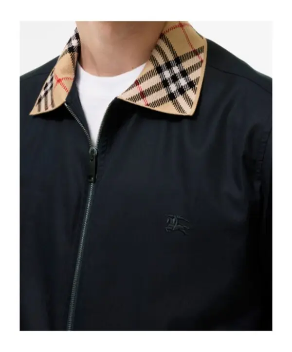 Burberry Glenfields Harrington Jacket With Knitted Check Collar