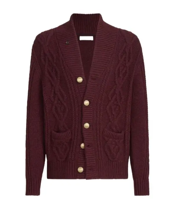 Brunello Cucinelli Cashmere Feather-yarn Cable-knit Cardigan With Metal Buttons - Burgundy