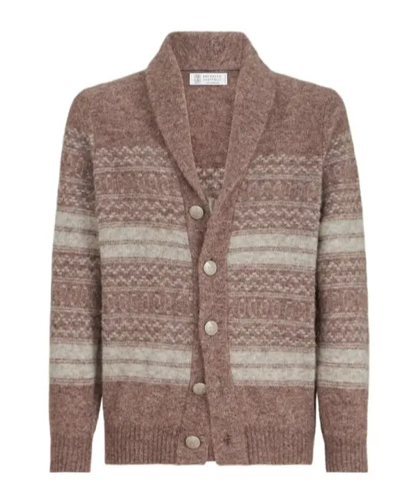 Brunello Cucinelli Nordic-jacquard Alpaca, Cashmere And Wool Cardigan - Red