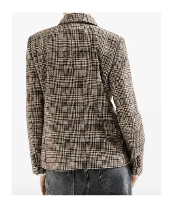 Brunello Cucinelli Alpaca And Wool Prince Of Wales Blazer With Monili - Brown